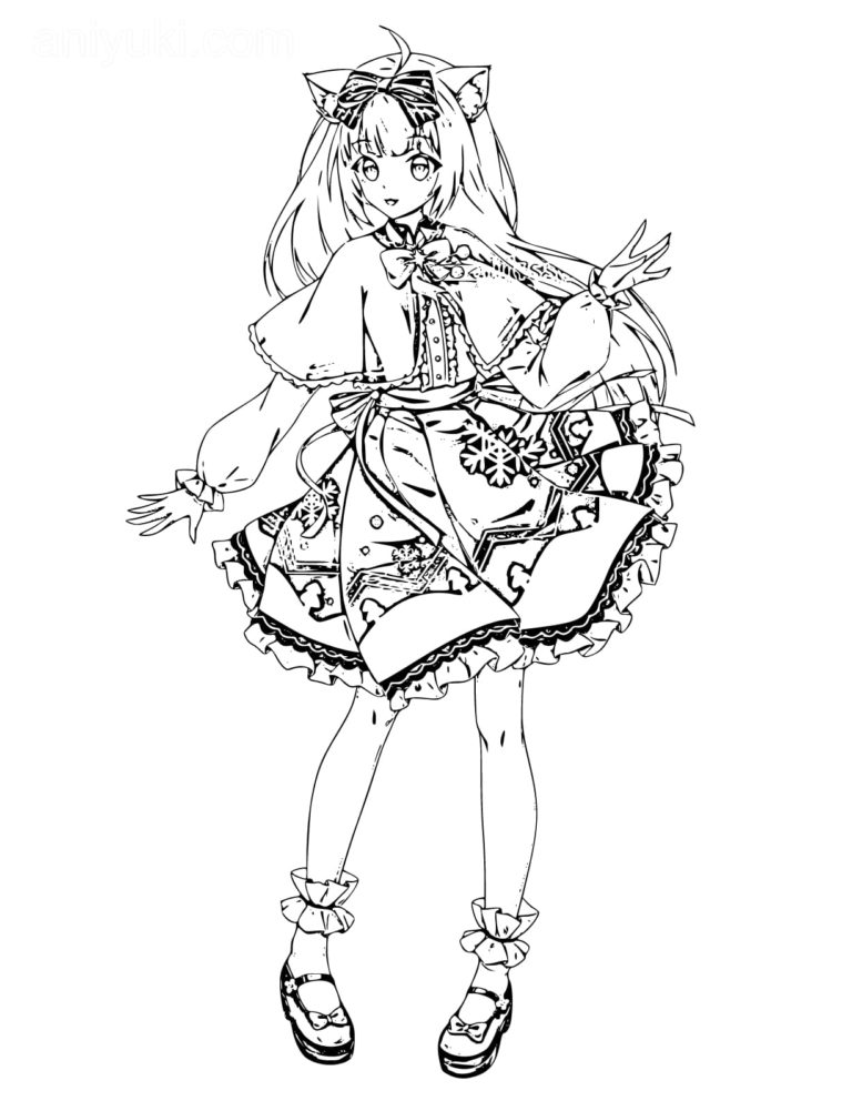 Anime Cat Girl Coloring Pages - AniYuki.com